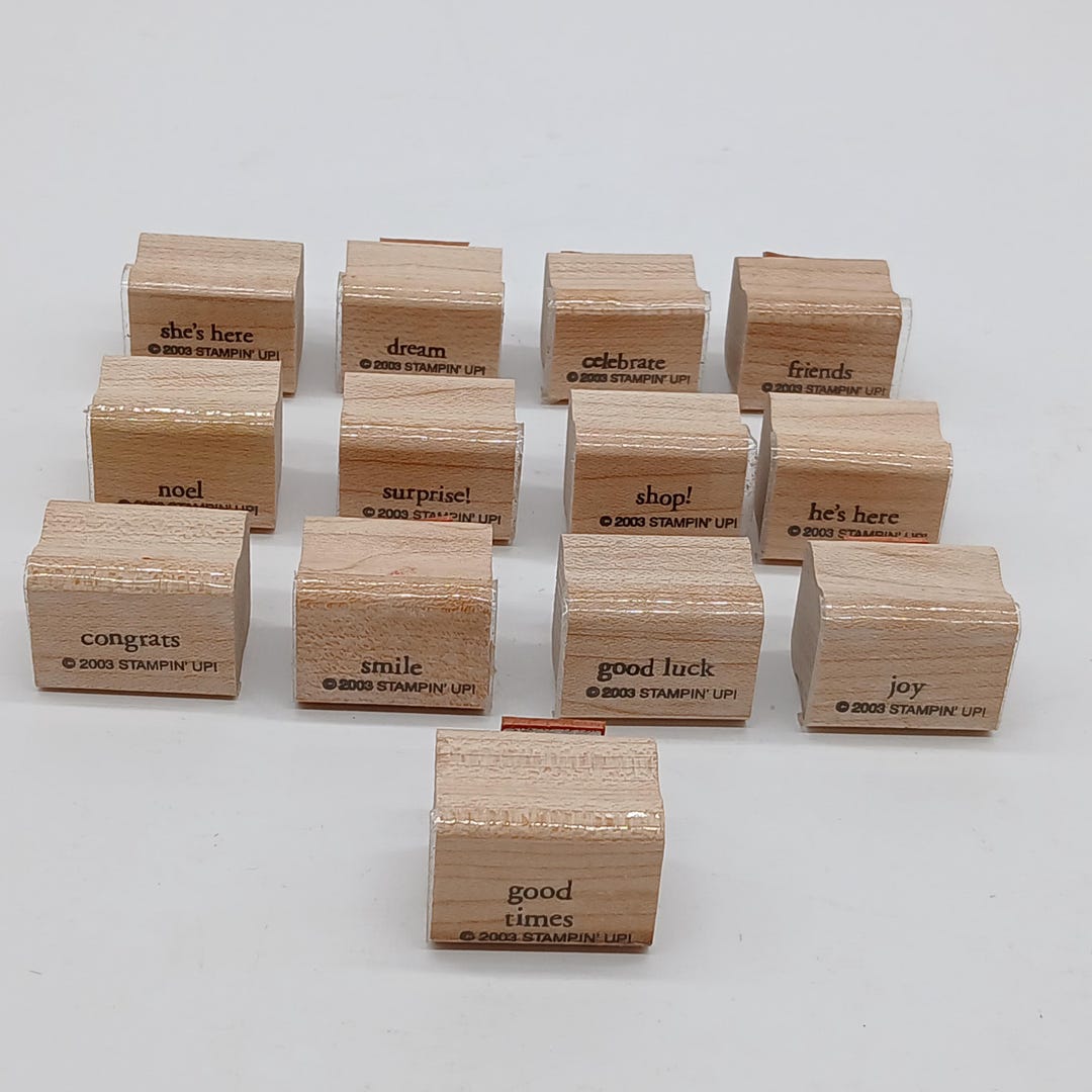 Vintage Stampin up Wood Rubber Stamps Words Sayings Lot of 13 Good Luck ...