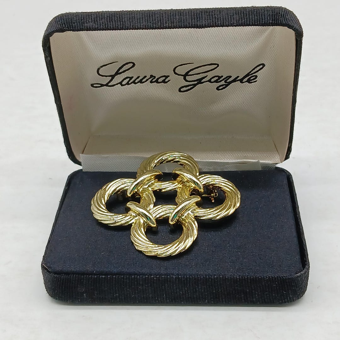 Vintage Laura Gayle Goldtone Circle Swirl Brooch Pin W/ Box - Etsy