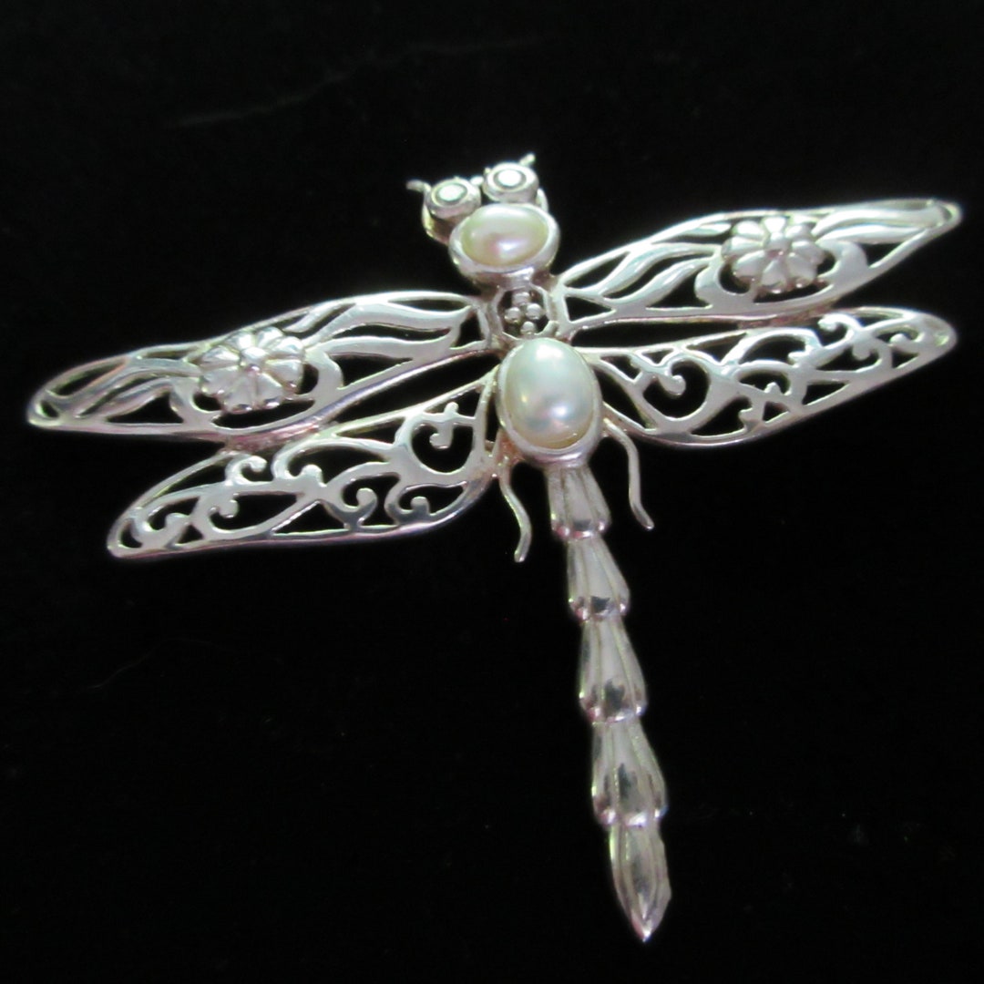 Sterling Silver Dragon Fly Pendant Pearls and CZ - Etsy