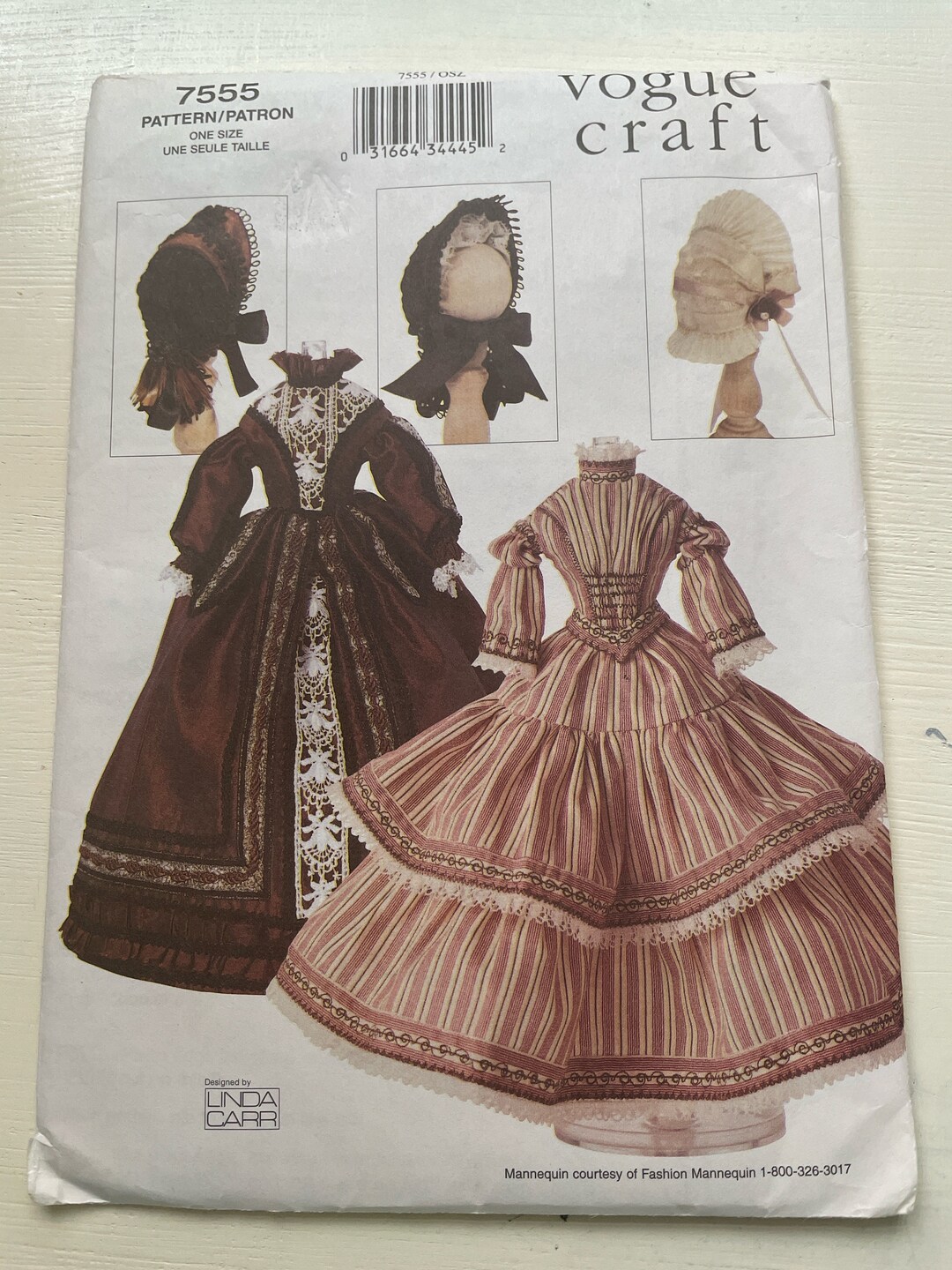 Vogue 7555 11-1/2 Circa 1840-50 Doll Dress/hat FF - Etsy