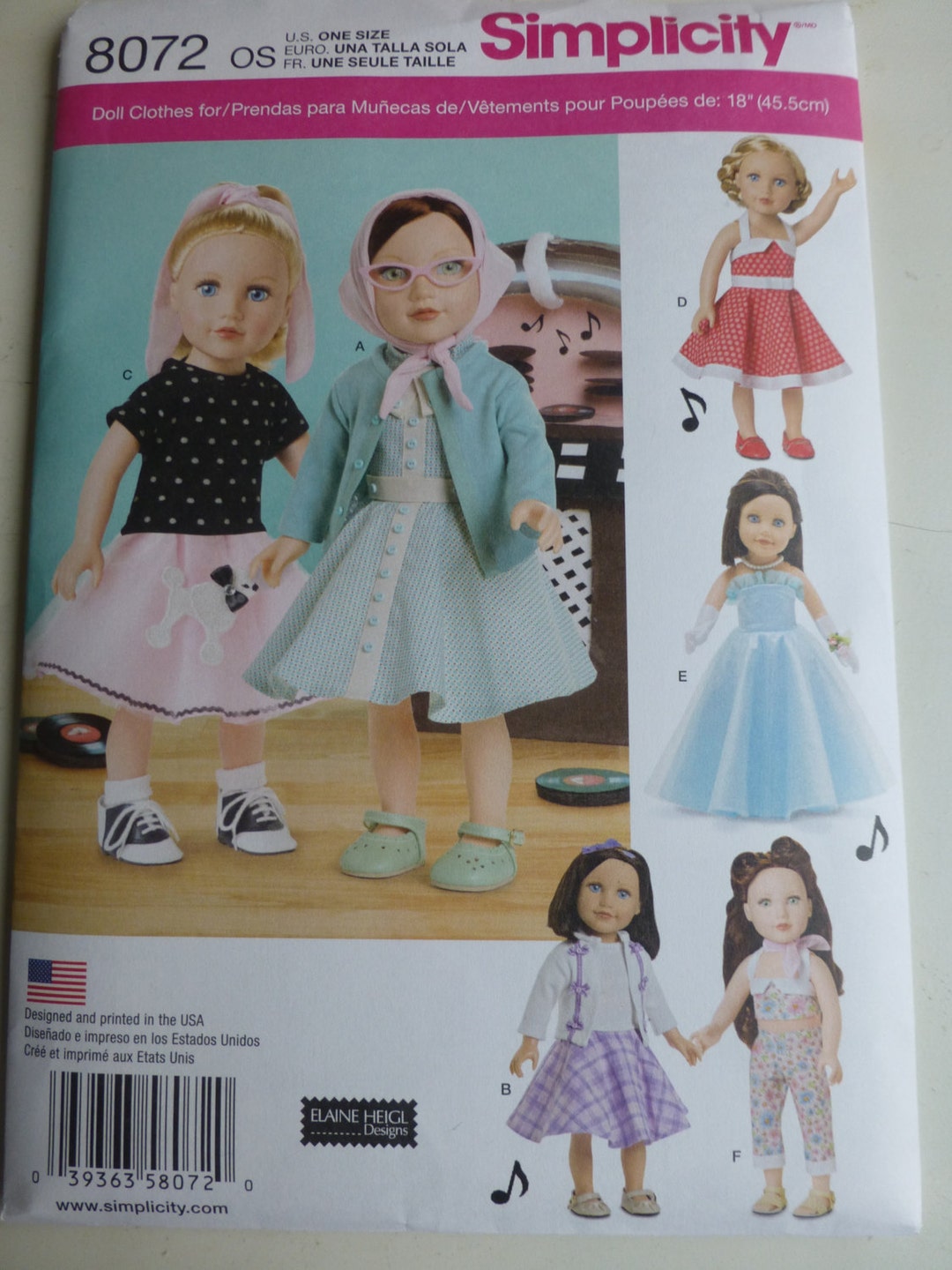 Simplicity 8072 - American Girl Dress-skirt Doll Clothes Pattern - New ...
