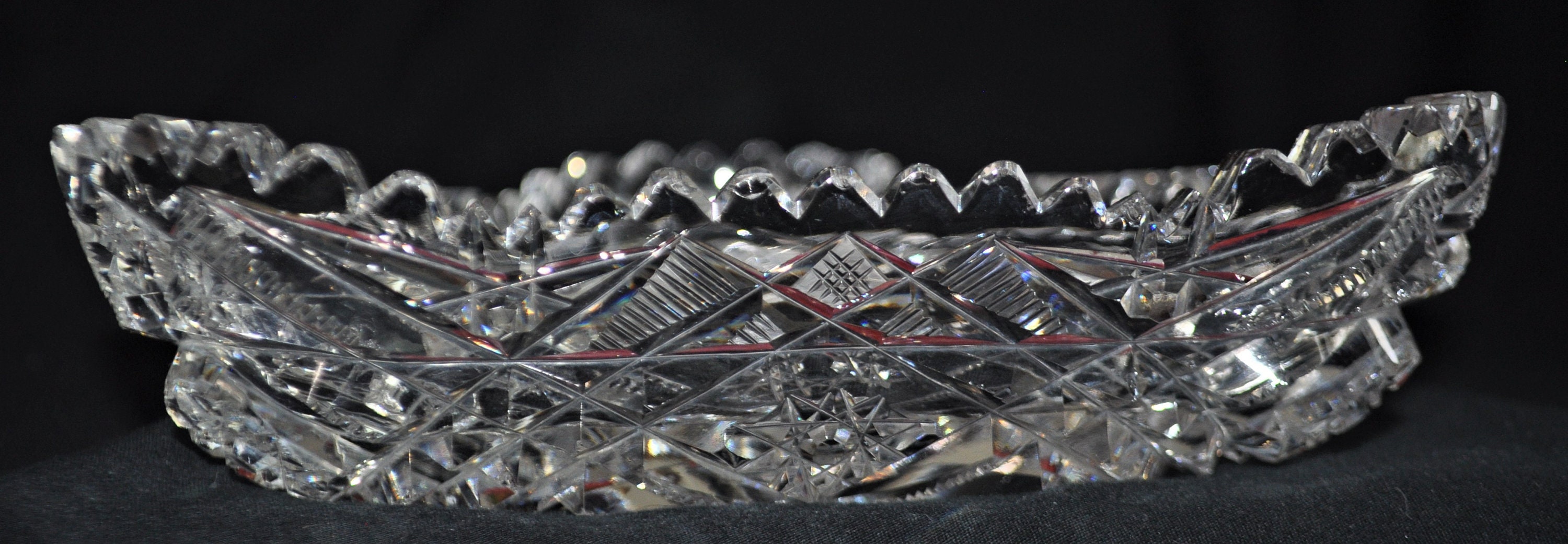 Libbey Crystal Bonbon Candy Triangle Dish American Brilliant Period Cut ...