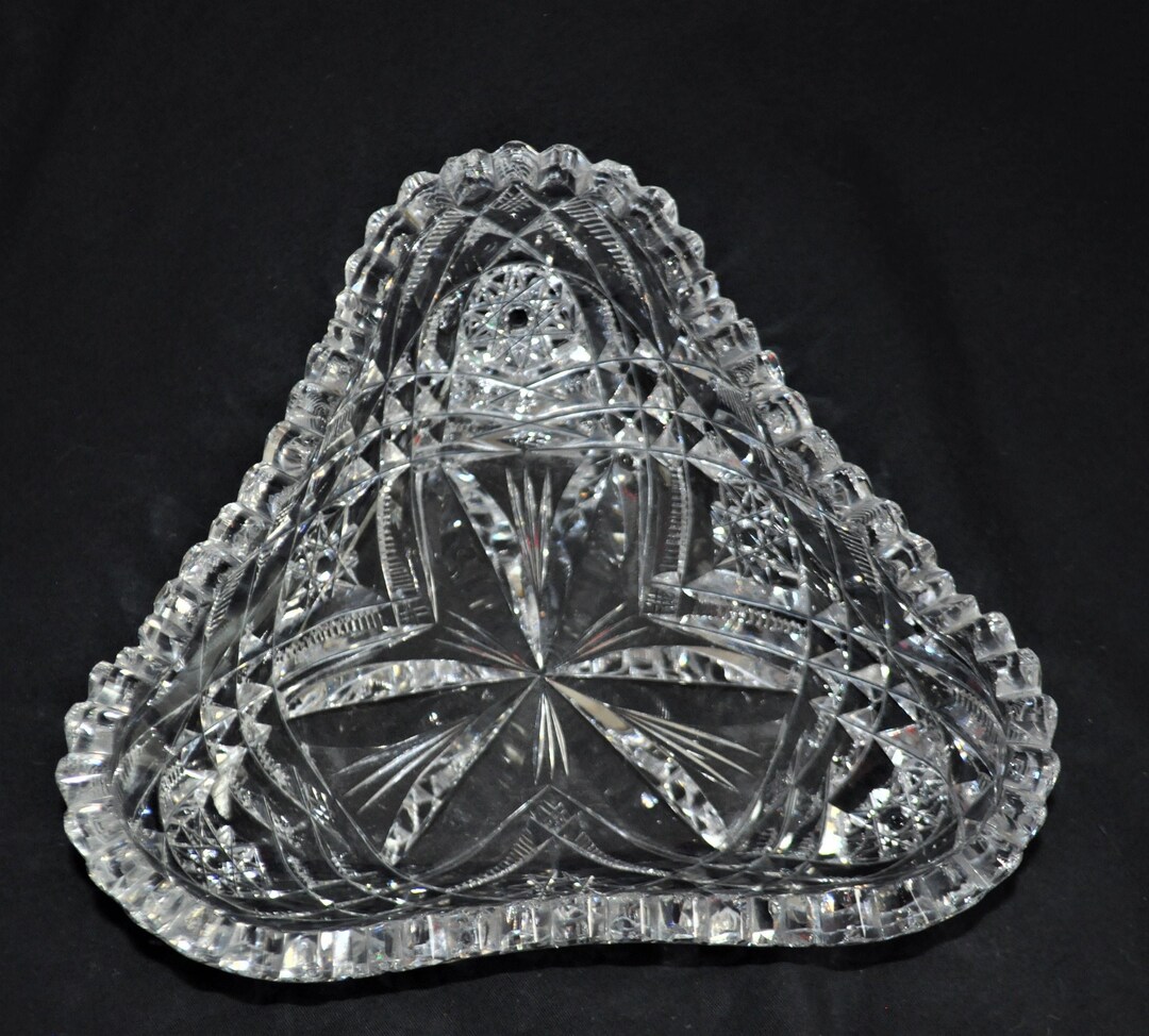 Libbey Crystal Bonbon Candy Triangle Dish American Brilliant Period Cut ...
