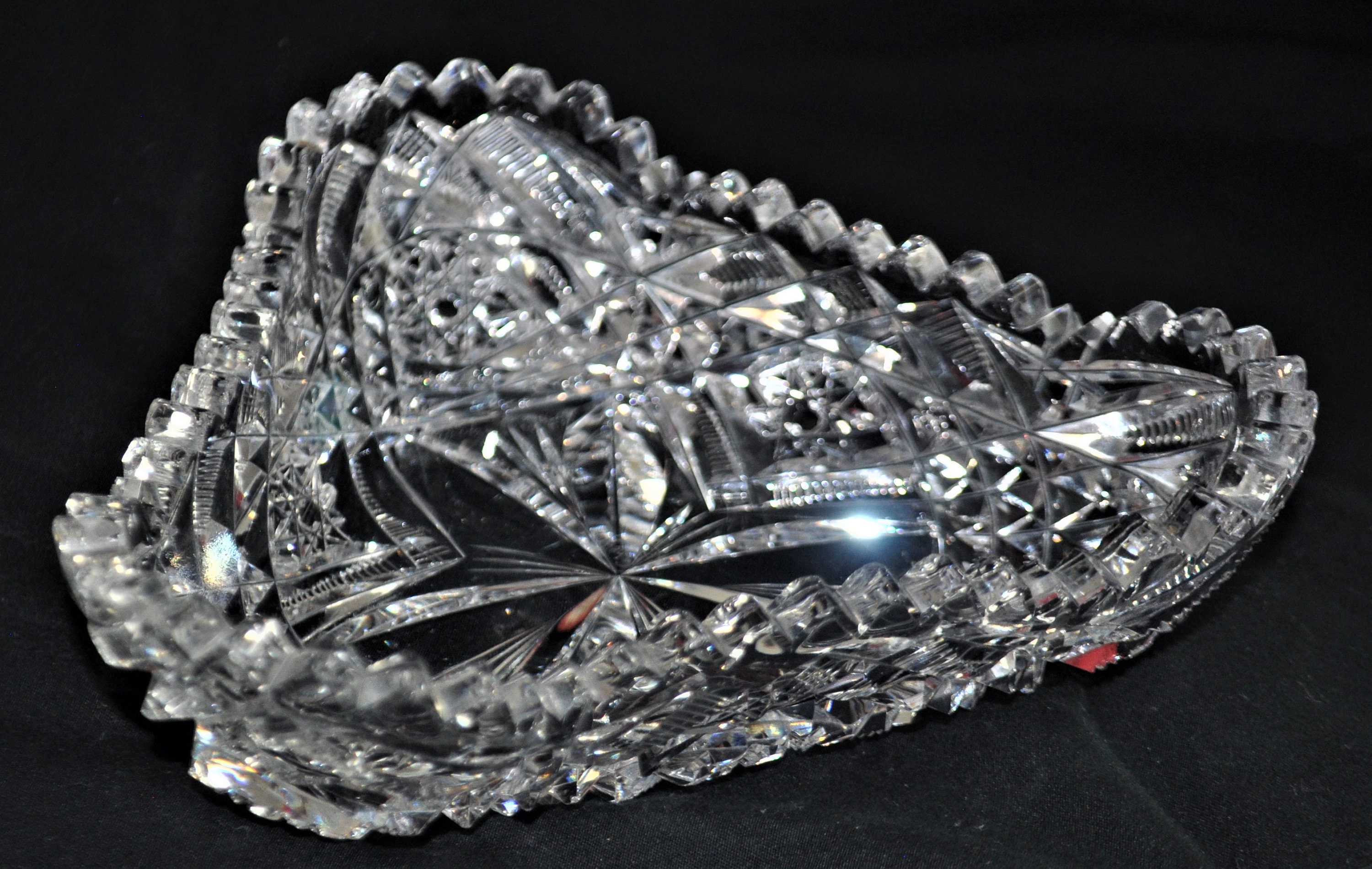 Libbey Crystal Bonbon Candy Triangle Dish American Brilliant Period Cut ...