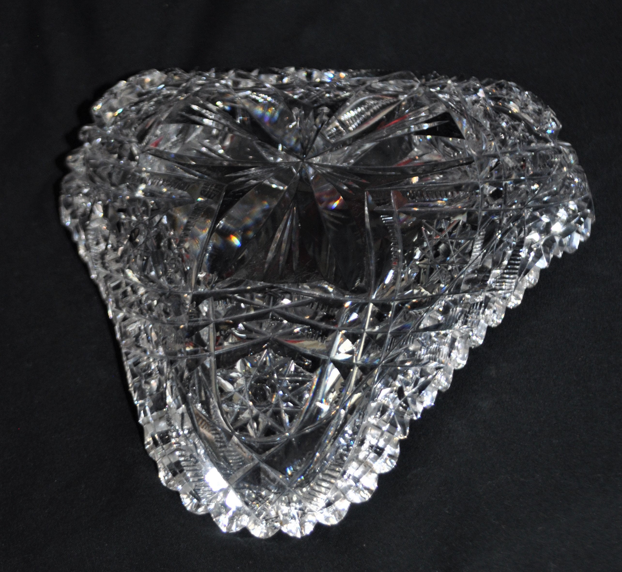 Libbey Crystal Bonbon Candy Triangle Dish American Brilliant Period Cut ...