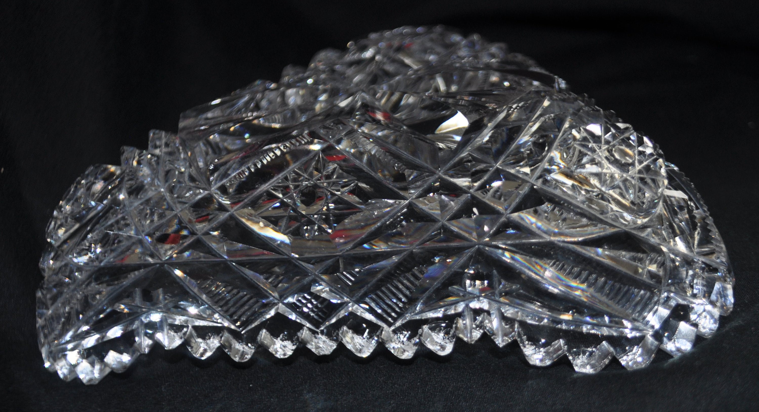 Libbey Crystal Bonbon Candy Triangle Dish American Brilliant Period Cut ...