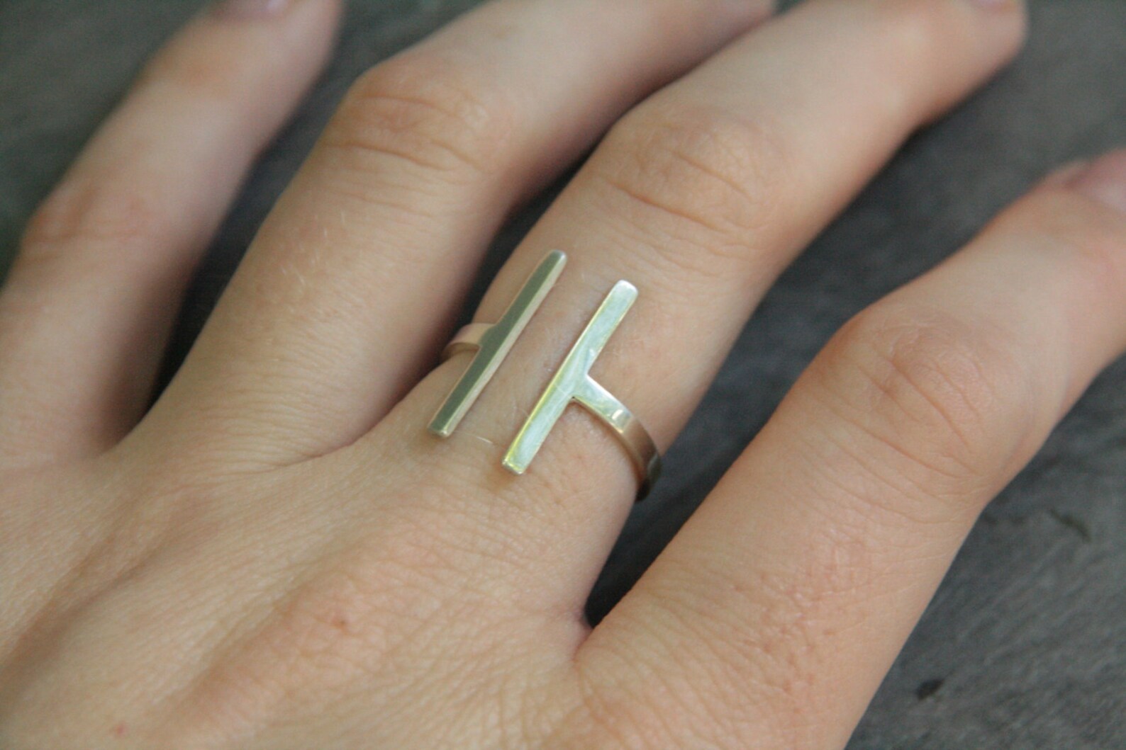 Geometric Ring in Sterling Silver Parallel Lines Open | Etsy