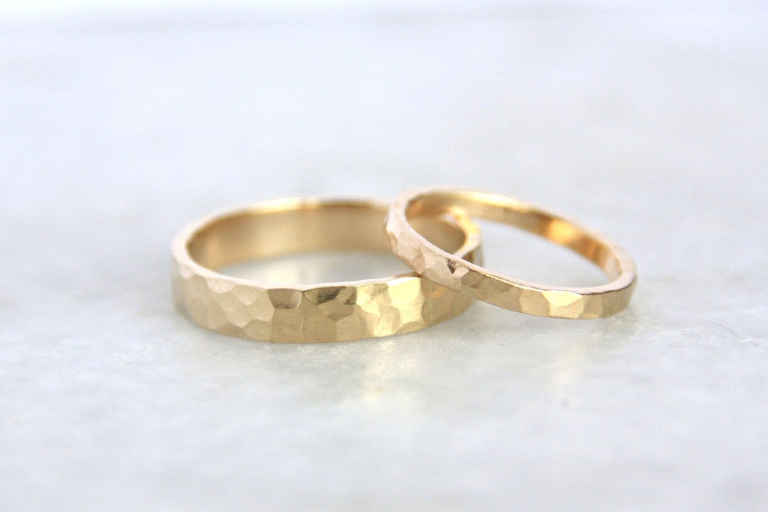 Gold Wedding Ring Set Handmade 14k Gold Hammered Eco - Etsy UK