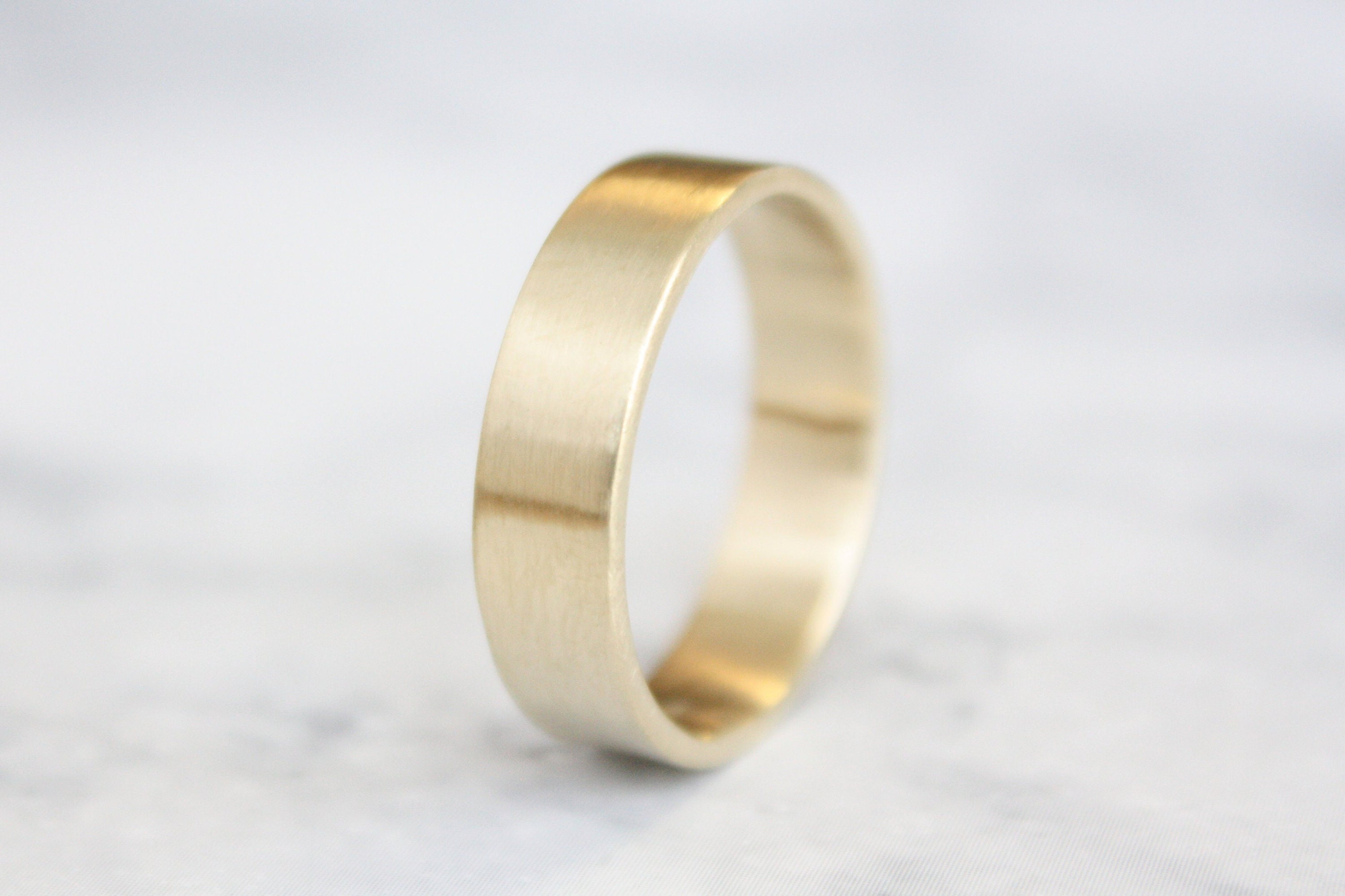 Gold Wedding Ring Mens Wide Solid 14k Yellow Gold Band 6mm | Etsy