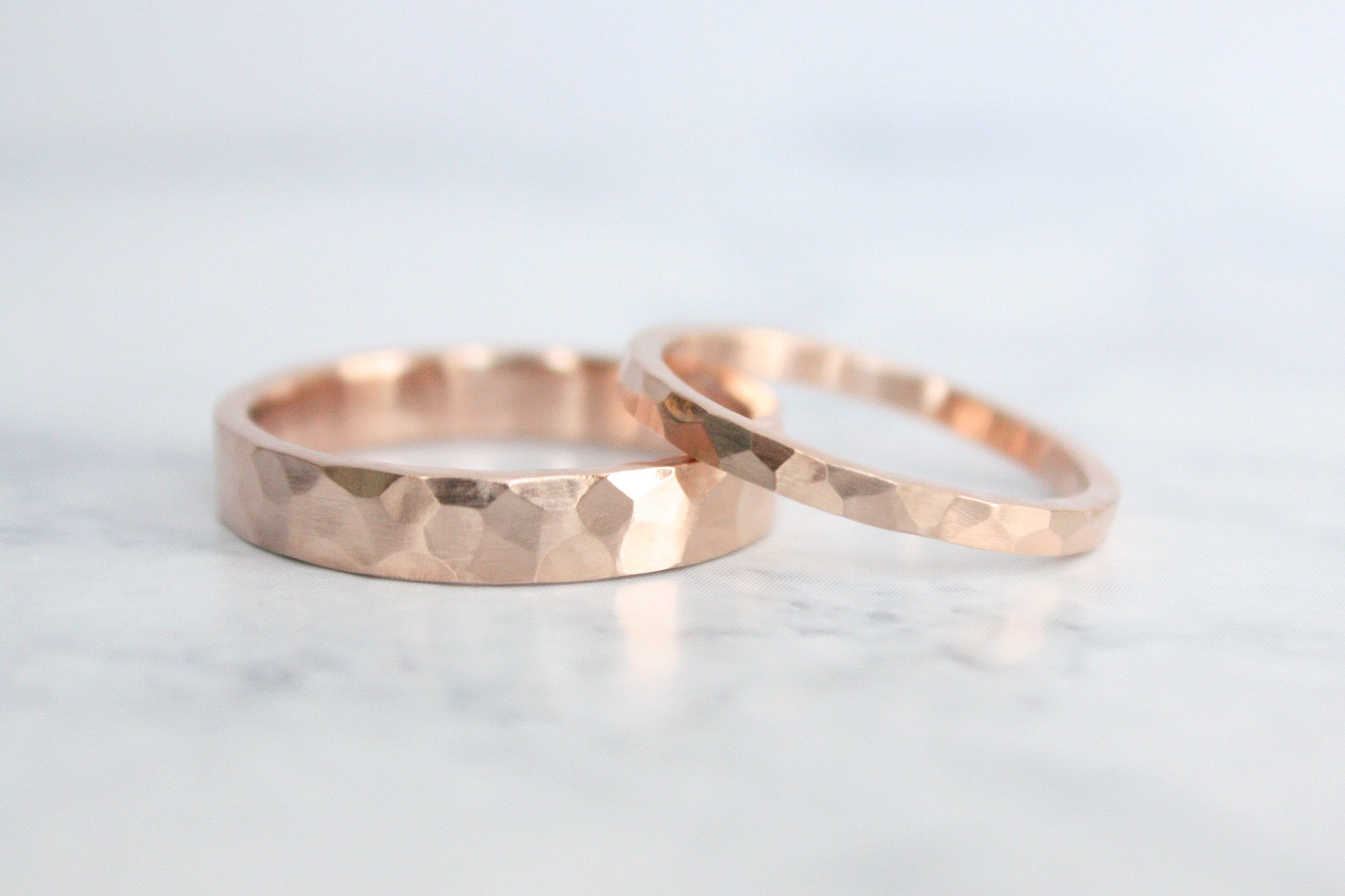 Rose Gold Wedding Ring Set Handmade 14k rose gold Hammered | Etsy