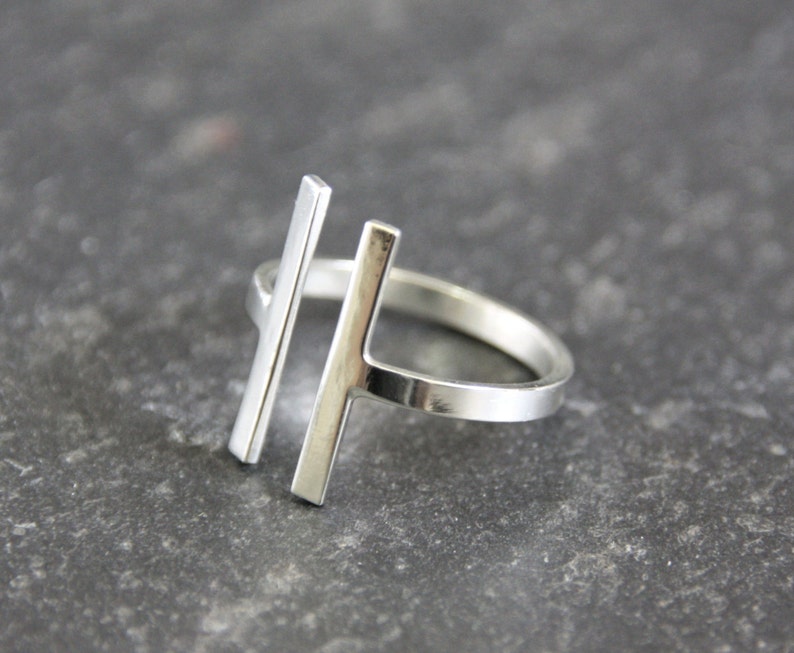 Geometric Ring in Sterling Silver Parallel Lines Open - Etsy