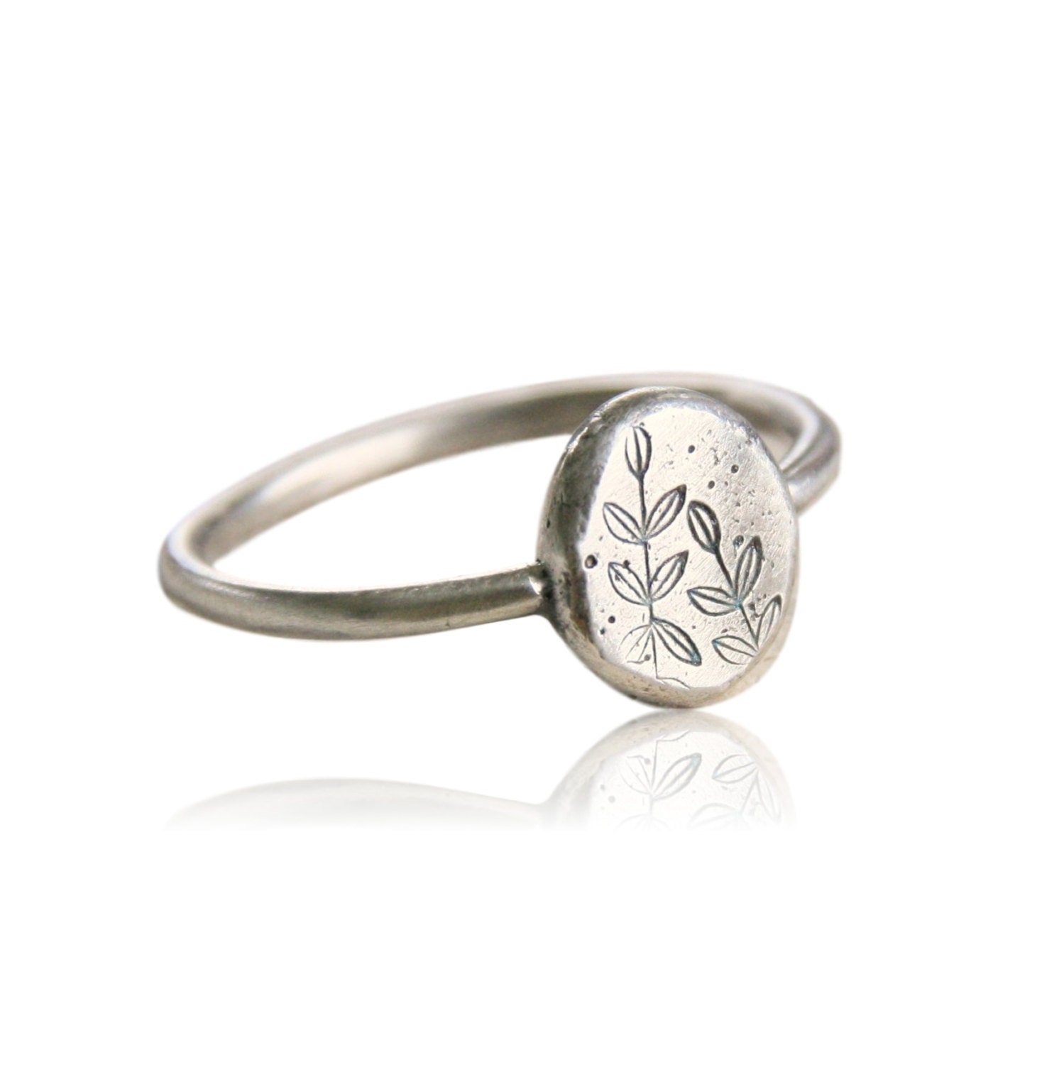 Silver Fossil Ring / Handmade Stamped Silver Ring / Botanical - Etsy