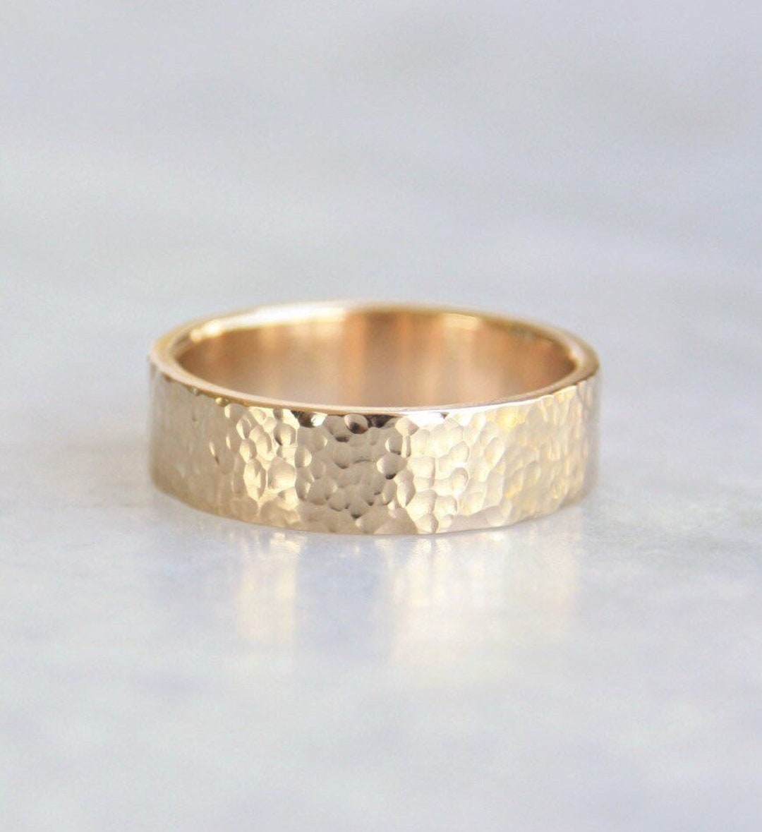 Hammered Gold Ring Solid 14k Yellow Gold Wedding Ring 6mm - Etsy