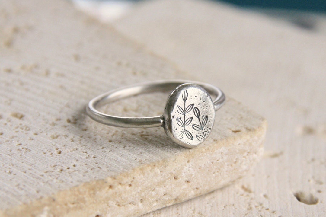 Silver Fossil Ring / Handmade Stamped Silver Ring / Botanical Motif ...