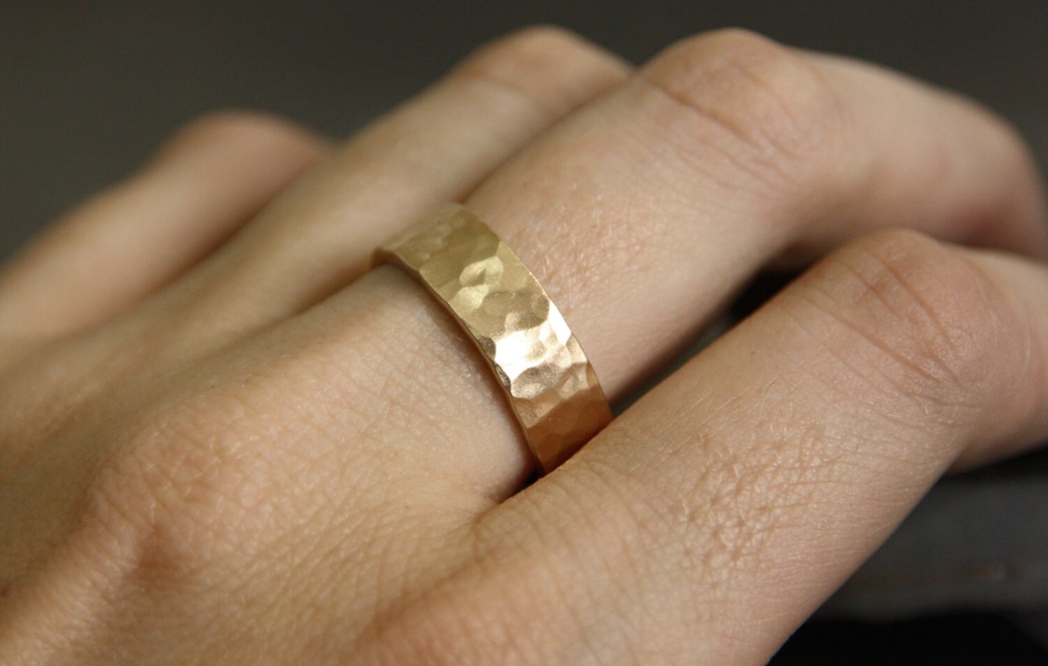 Hammered Gold Ring Solid 14k Yellow Gold Wedding Ring 6mm - Etsy
