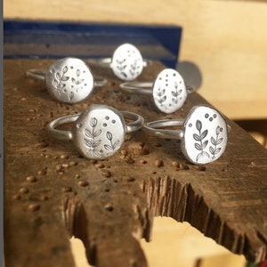 Silver Fossil Ring / Handmade Stamped Silver Ring / Botanical Motif ...