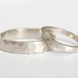 Hammered Gold Wedding Ring Set 14k White Gold Matching - Etsy