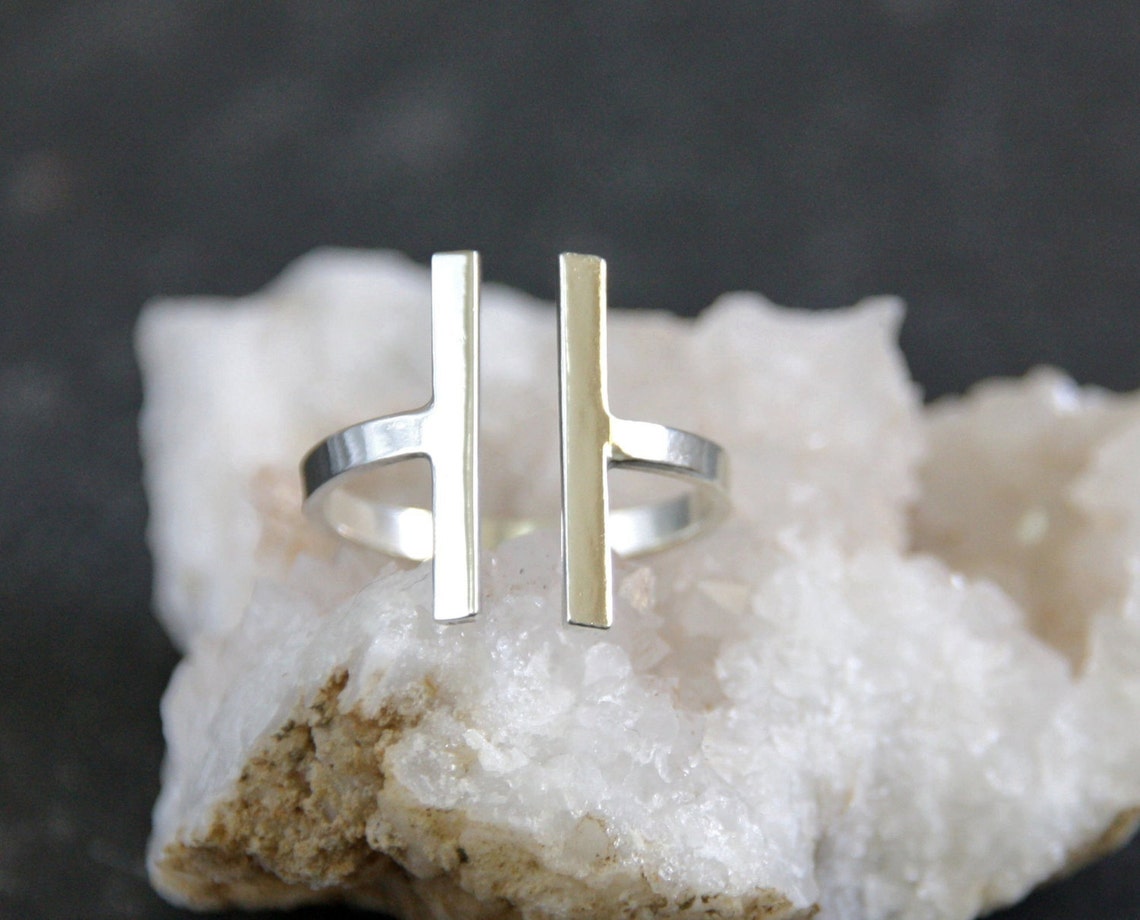 Geometric Ring in Sterling Silver Parallel Lines Open - Etsy