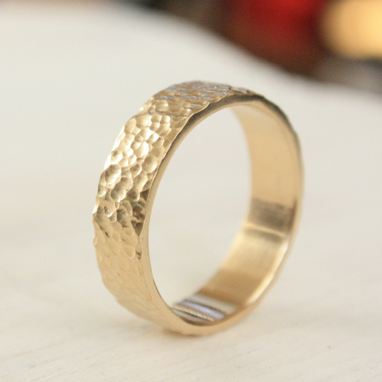 Hammered Gold Ring Solid 14k Yellow Gold Wedding Ring 6mm - Etsy