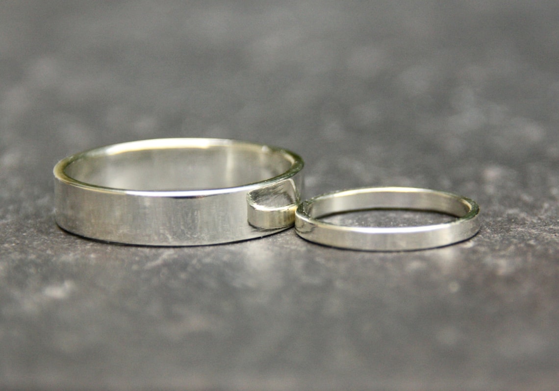 Smooth Silver Matching Wedding Bands Set of Two Matching | Etsy