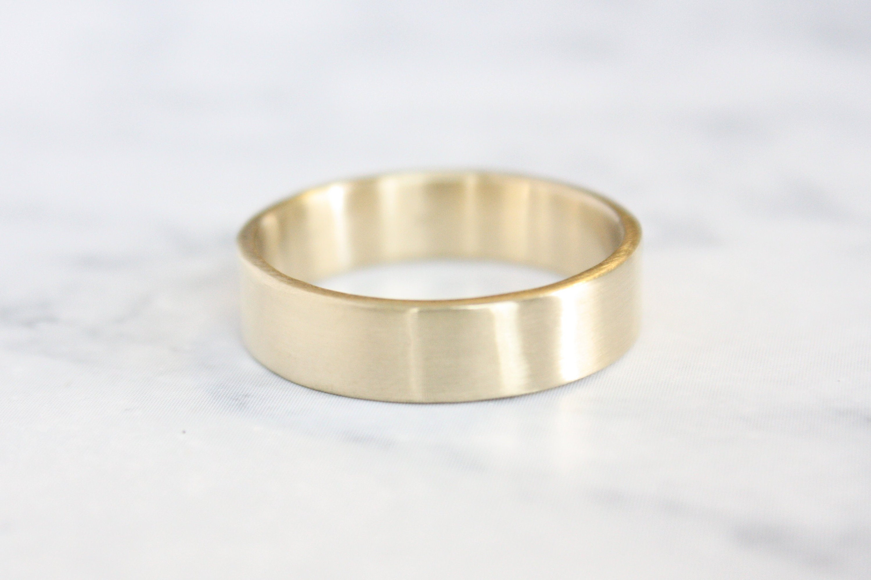 Gold Wedding Ring Mens Wide Solid 14k Yellow Gold Band 6mm | Etsy