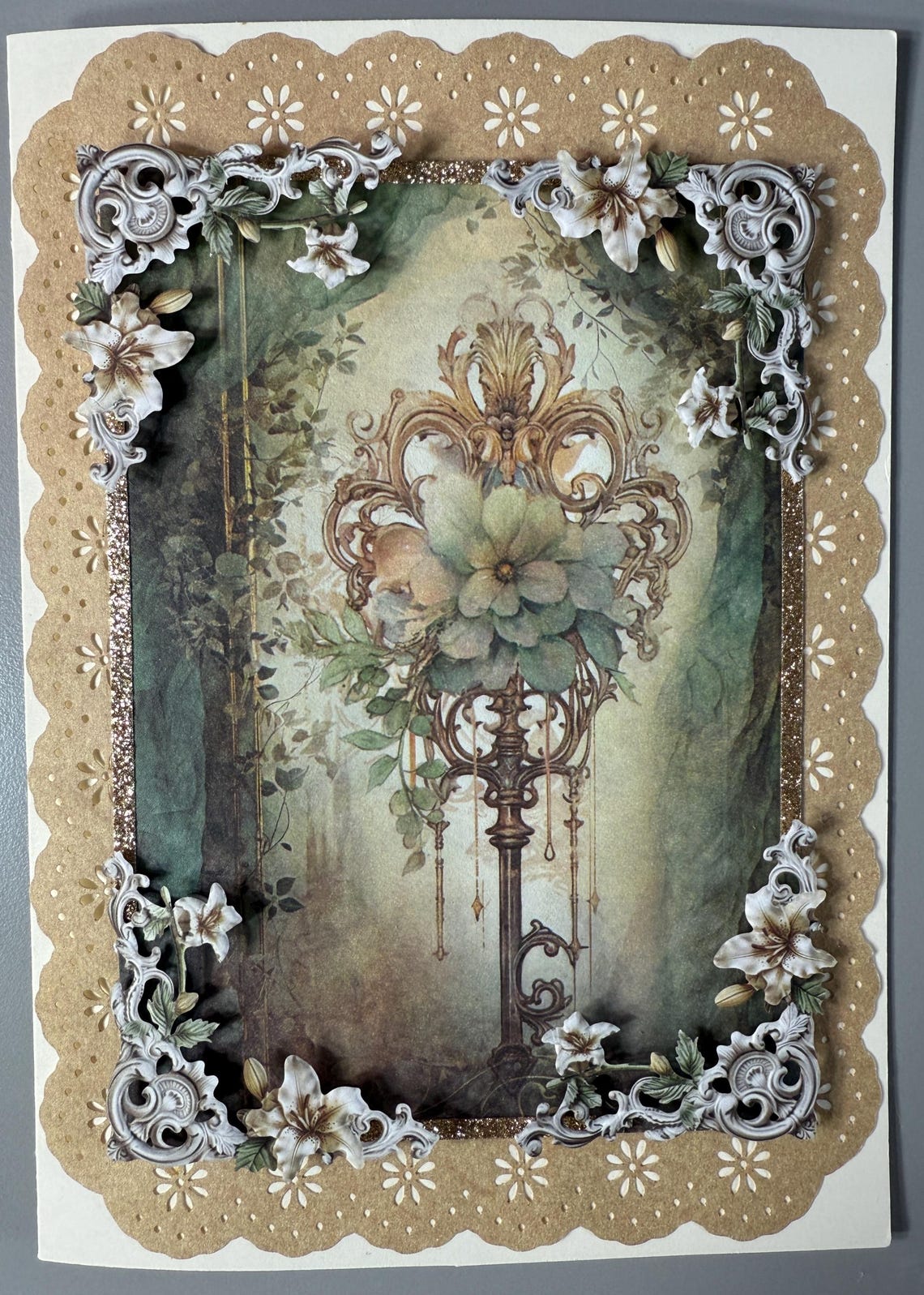 Enchanting Gold Vintage Key With Flowers 5x7 Inch Hand Crafted Blank ...