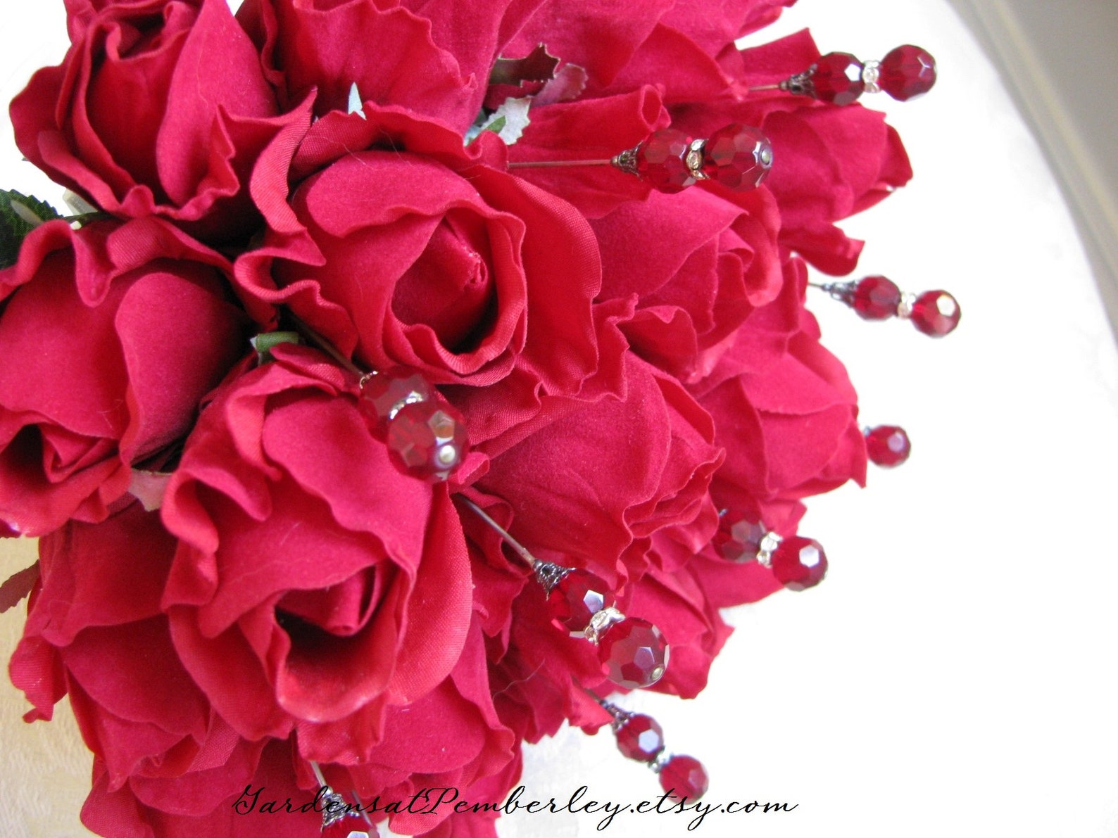 Red Rose and Crystal Bouquet Stems Silk Wedding Bouquet Silk - Etsy