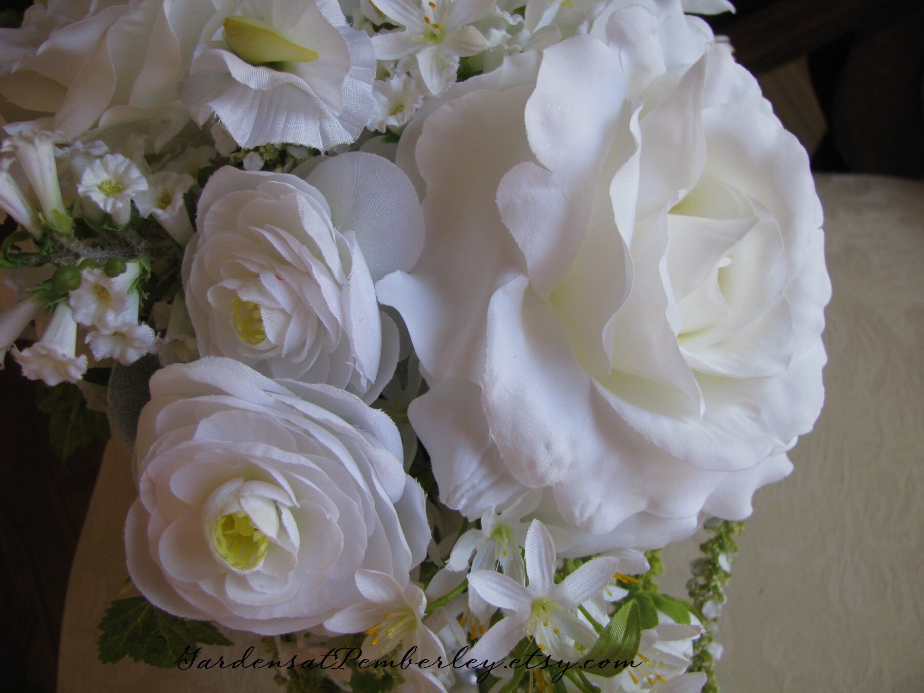 White Rose and Ranunculus Cascading Silk Wedding Bouquet - Etsy