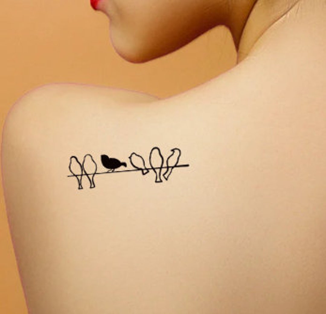Birds on A Line Outline Temporary Tattoo - Etsy