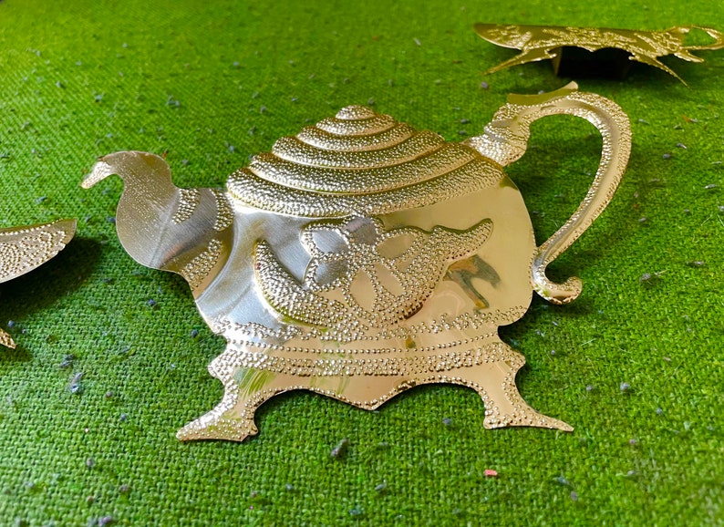 Tea Party Gold Teapot and Teacup Wall Ornaments Tea Set Gold Wall Decor ...