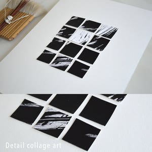 Original Collage Abstract Art Ink Drawing, Black and White Minimal ...