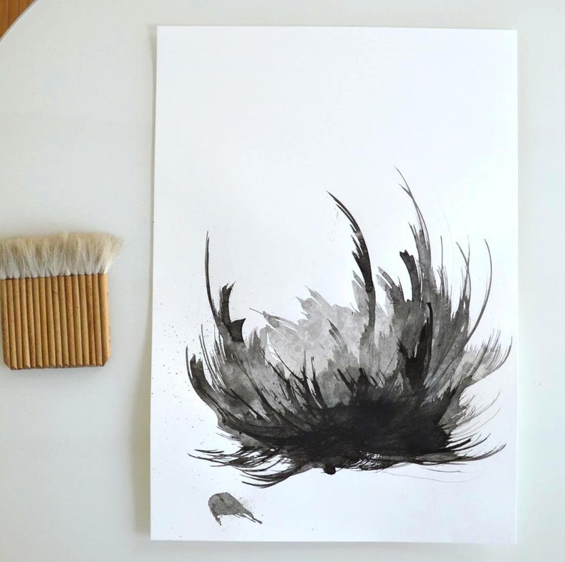 Original Abstract Art Ink Painting, Feather, Nature, Movement, Fall ...