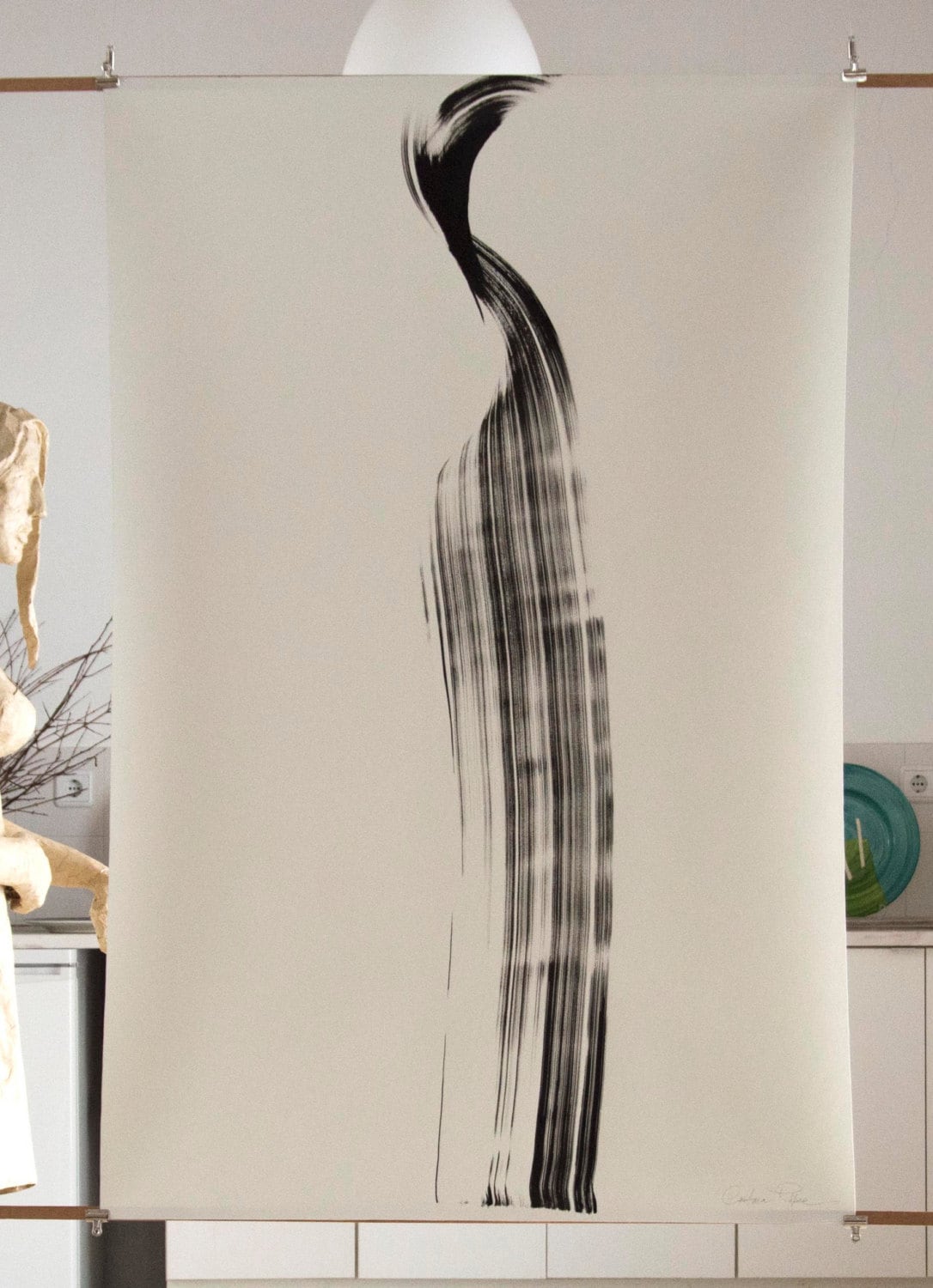 Original Large Black and White Abstract Ink Art, Extra Minimal Large ...