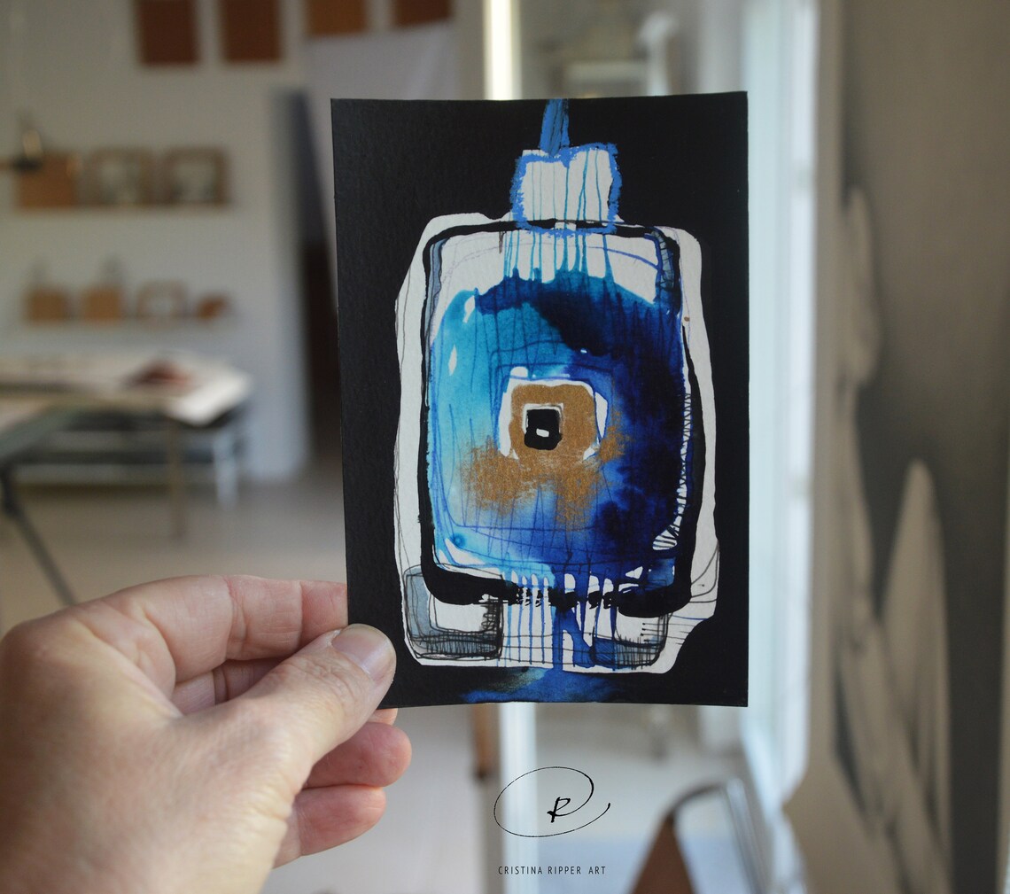 Original Small Abstract Art, Ink Drawing, Ink Painting, Tiny Painting ...