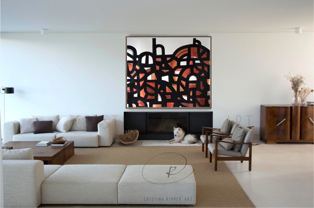 Extra Large Abstract Ink Painting, Abstract, Geometric Painting ...