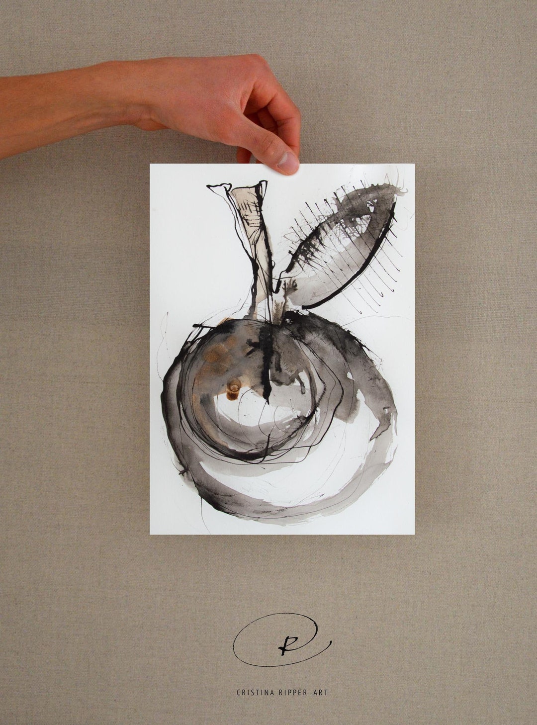 Original Abstract Fruit Art, Minimal Painting, Abstract Painting, Ink ...
