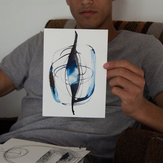 Original Blue Abstract Ink Painting Nature Art Star Art | Etsy