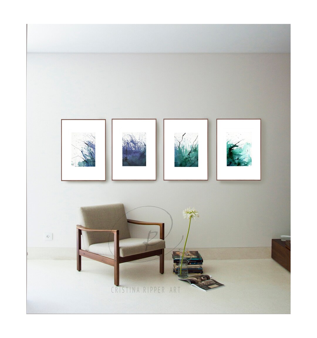 Original Set of 4 Large Square Abstract Art, Set Art, Abstract Set, Art ...