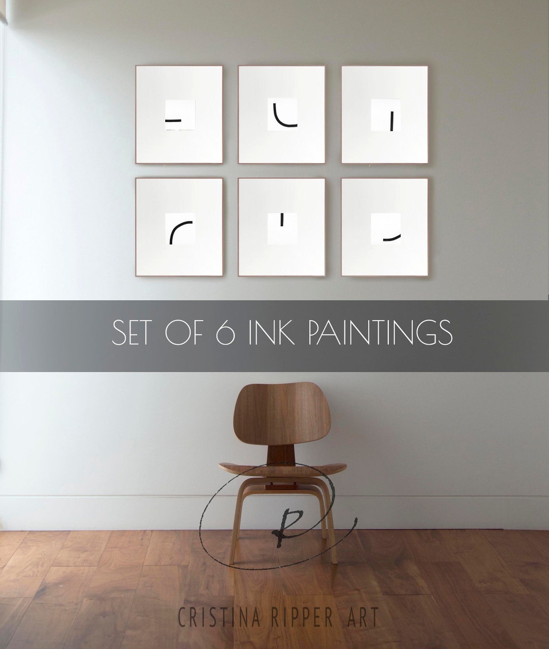 Set of 6 Small Abstract Art, Tiny Abstract Set, Small Set Art, Linear ...