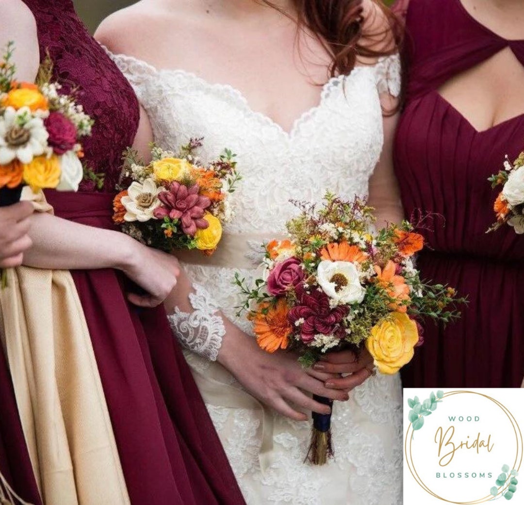 Wood Flower Bouquet- Fall Collection- Fall Wood Flower Bouquet Sola ...