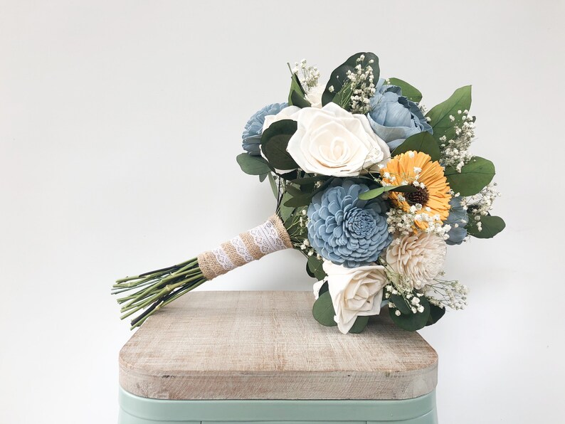 Spring Collection DIY Bouquet Kit Wood Flower Steal Blue - Etsy