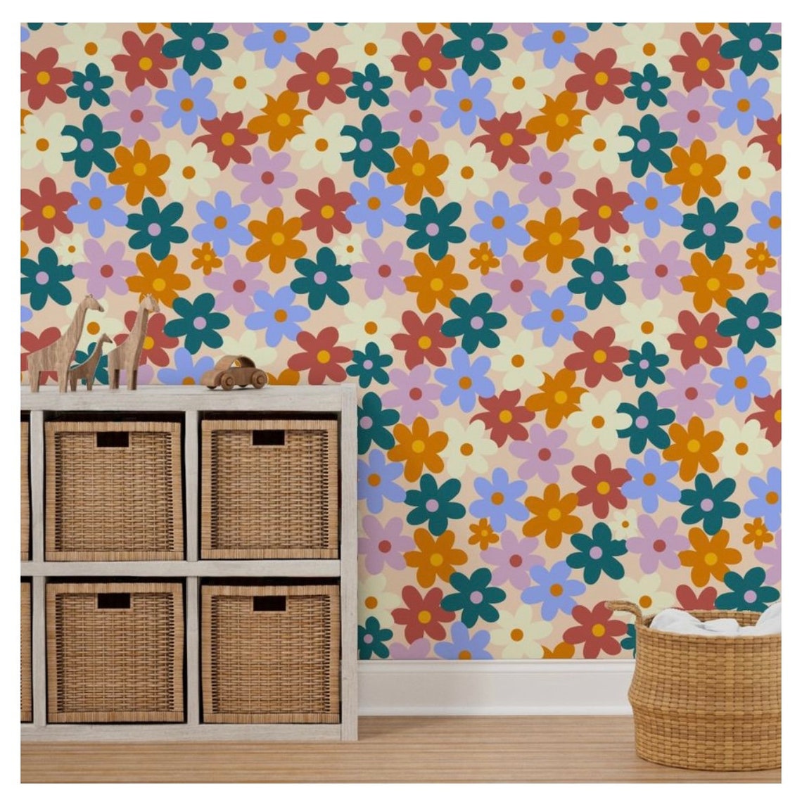 Retro Flowers Wallpaper 70s Flower Wallpaper Retro Boho - Etsy