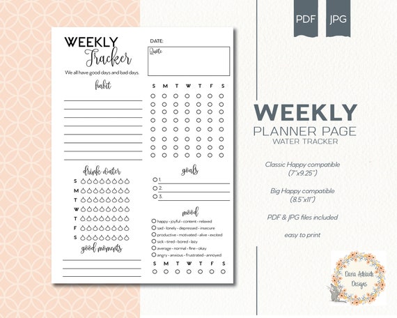 Weekly Planner Habit Tracker Goals Tracker Mambi Classic HP | Etsy