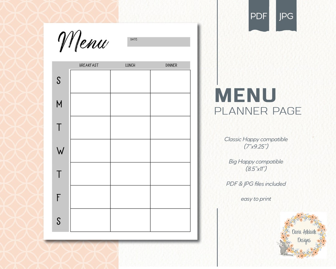 Weekly Planner Menu Mambi Classic HP Big Happy Planner PDF Printable ...