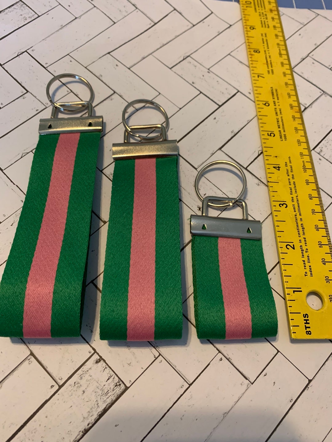 Pink and Green Striped Key Fob - Etsy