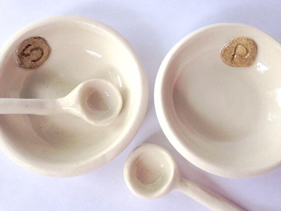 Items similar to Cutties-salt-pepper pots and spoons-made with love by ...