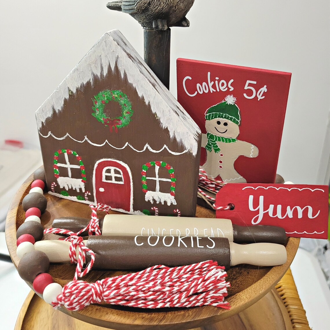 Gingerbread Tiered Tray Decor Bundle Painted Wood House | Etsy