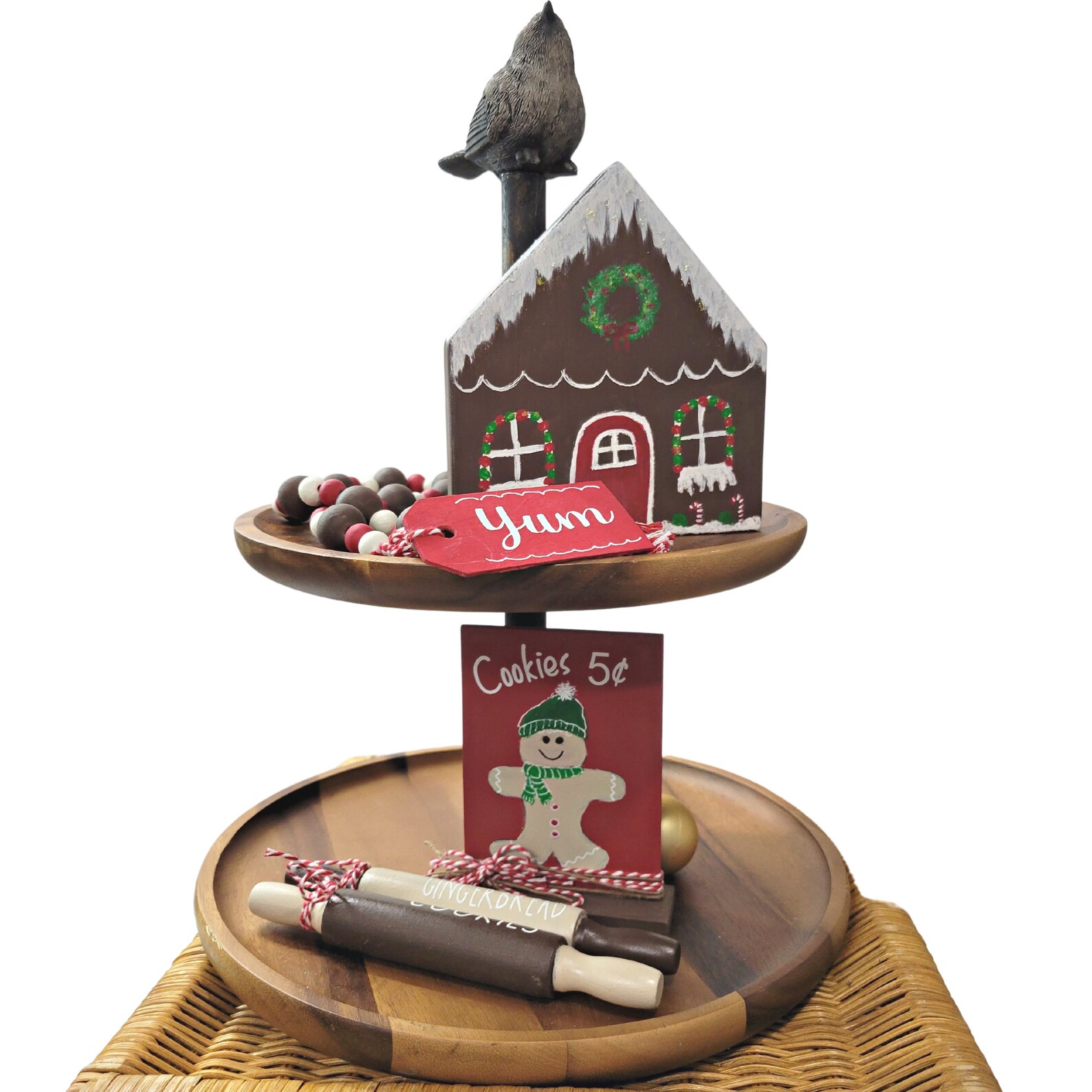 Gingerbread Tiered Tray Decor Bundle Painted Wood House | Etsy