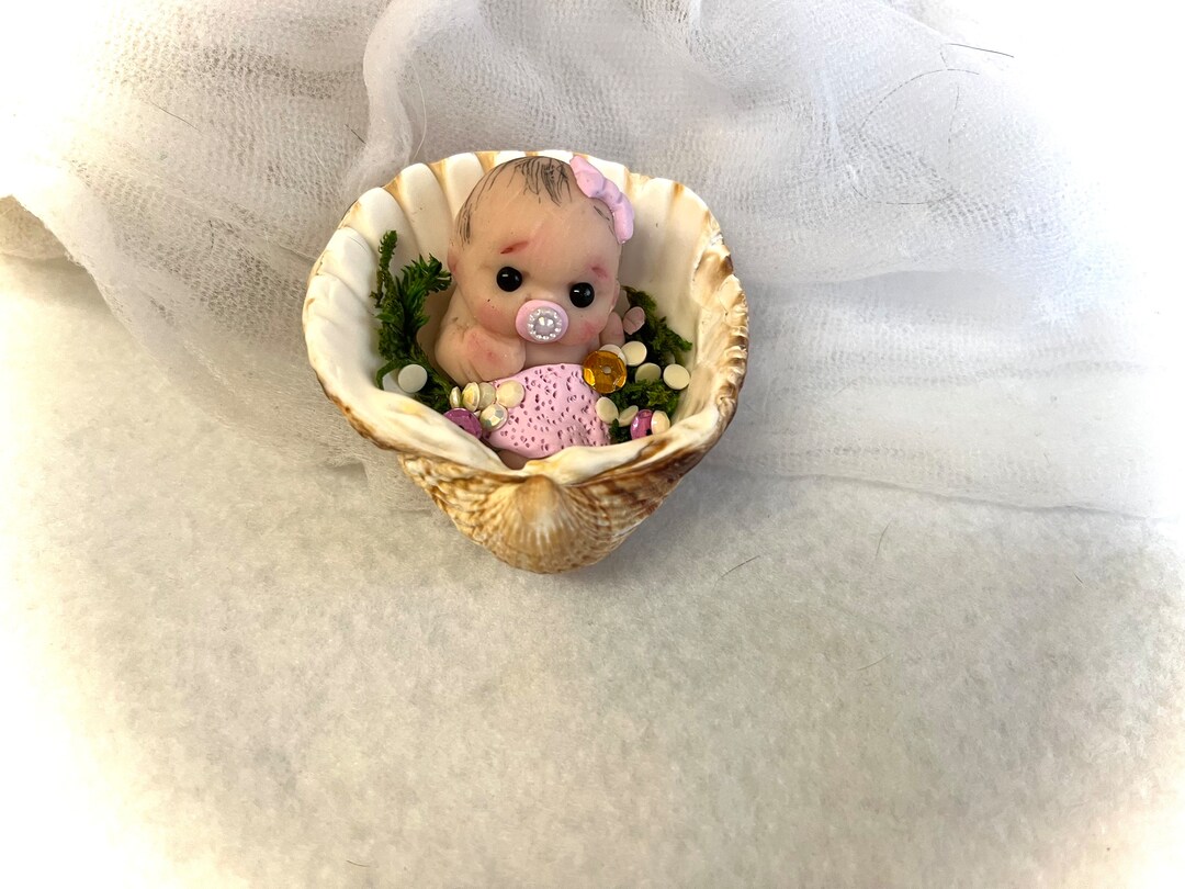 Polymer Clay Sea Shell Baby,artist Doll,home Garden,dollhouse,gift ...