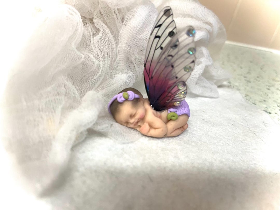 Beautiful Polymer Clay Baby Fairy,resin Fairy Wings,purple,ooak,art Doll,dollhouse,fairy Garden ...
